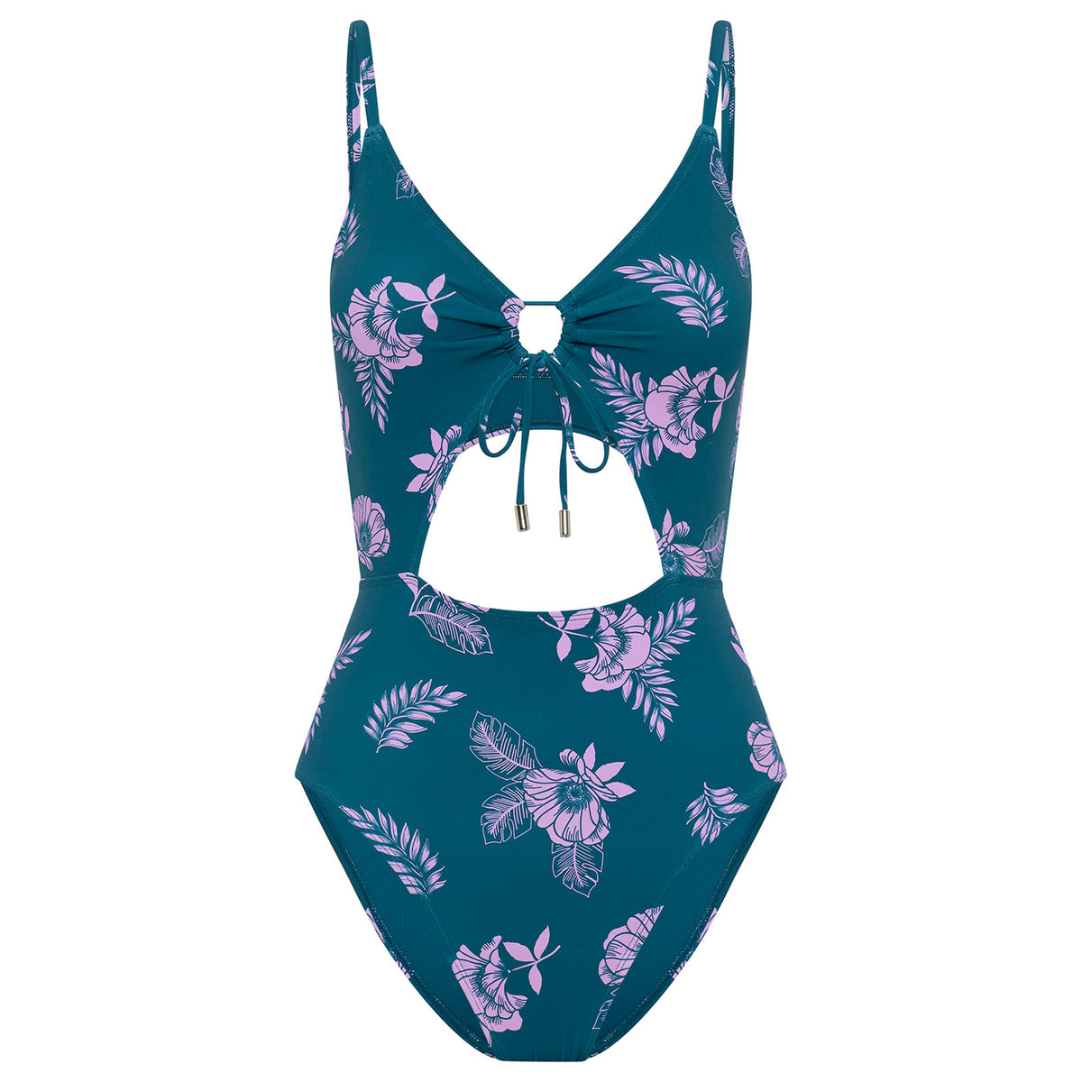 Period Swimwear Tie Front Cut Out One Piece - Light in Midnight Tropic ...