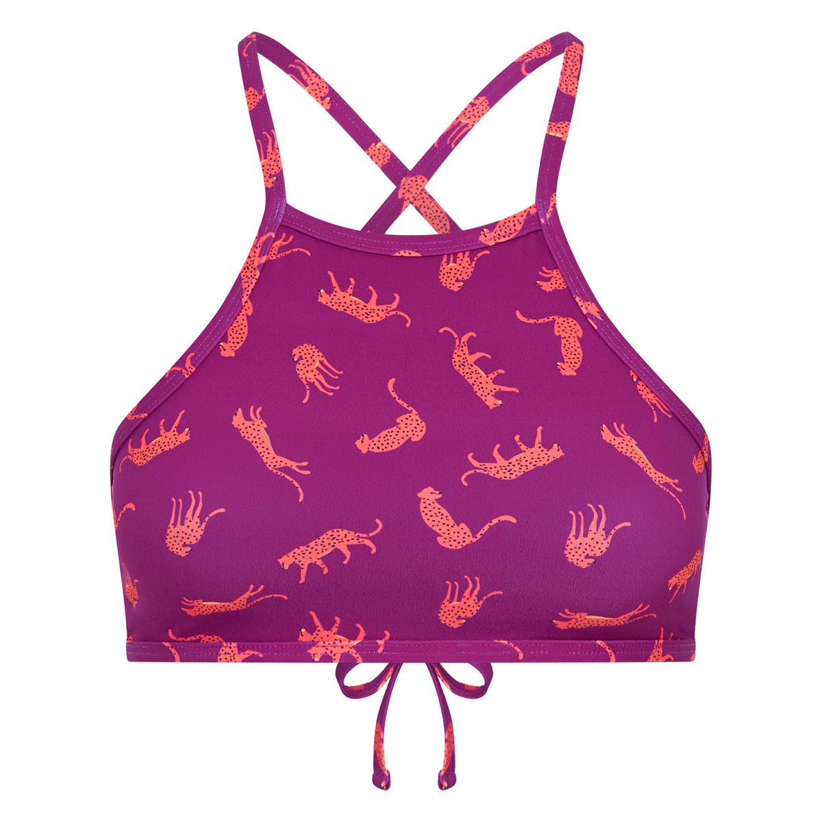 Teen Swimwear Performance Tie Back Crop Top - Cheetah Chase Purple ...